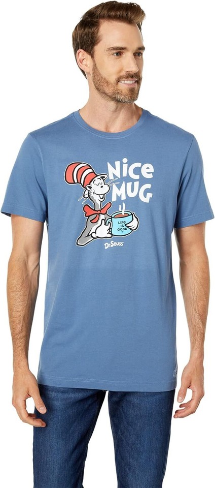NWT Men's Life Is Good Cat In The Hat Nice Mug Coffee Blue SS Crusher ...
