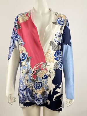 ETRO Cardigan Size 44 US 8 Silk Floral Print Open Front Long Sleeve T6 ...