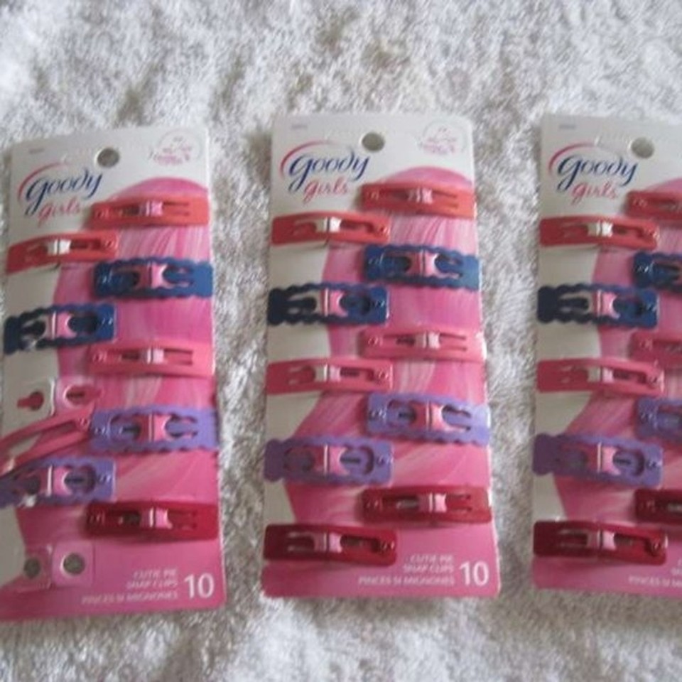 10 Goody Girls Cutie Pie Snap Clips Pinks Purples Metal Painted Shape ...