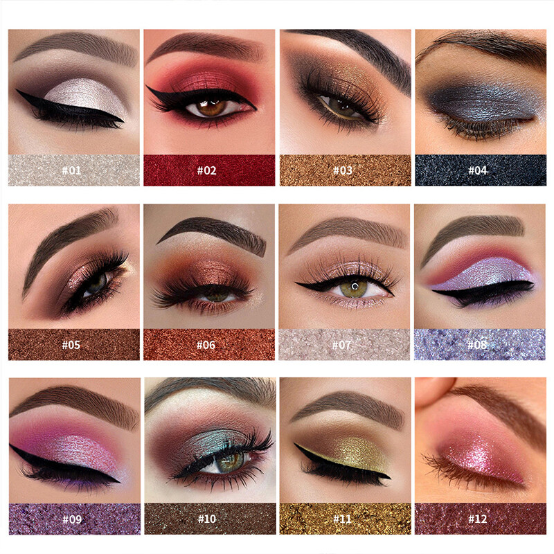 Women Compact Eyeshadow Glitter Shimmer Metallic Palette Pigment Eye ...