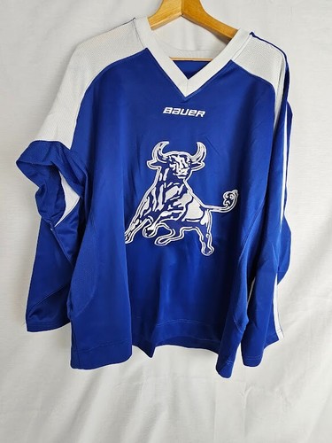 BAUER hockey jersey SMALL Blue with Bull | eBay