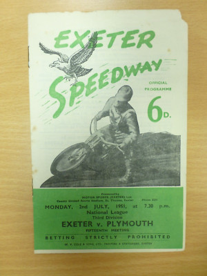EXETER VS PLYMOUTH SPEEDWAY PROGRAMME 2/7/1951 | eBay