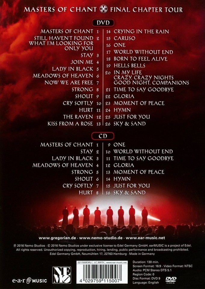 GREGORIAN - LIVE! MASTERS OF CHANT-FINAL CHAPTER TOUR DVD+CD NEW ...