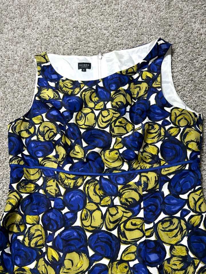 Hobbs Women's Size 16 Floral Print Sleeveless Silk Dress Yellow & Blue ...