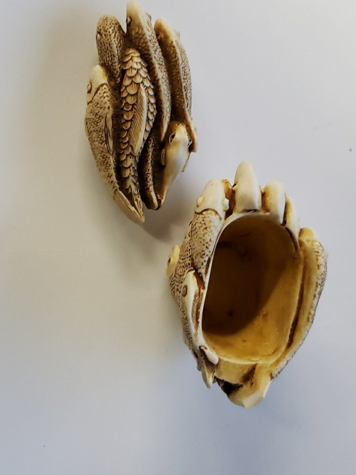 School of fish Rare Treasure Ornate high detailed Bone Trinket Box Gift ...