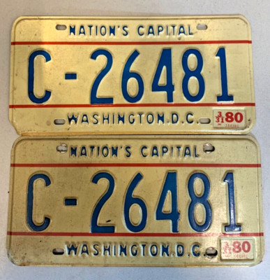 1980 Nation's Capital Washington D.C License Plate Set C-26481 | eBay