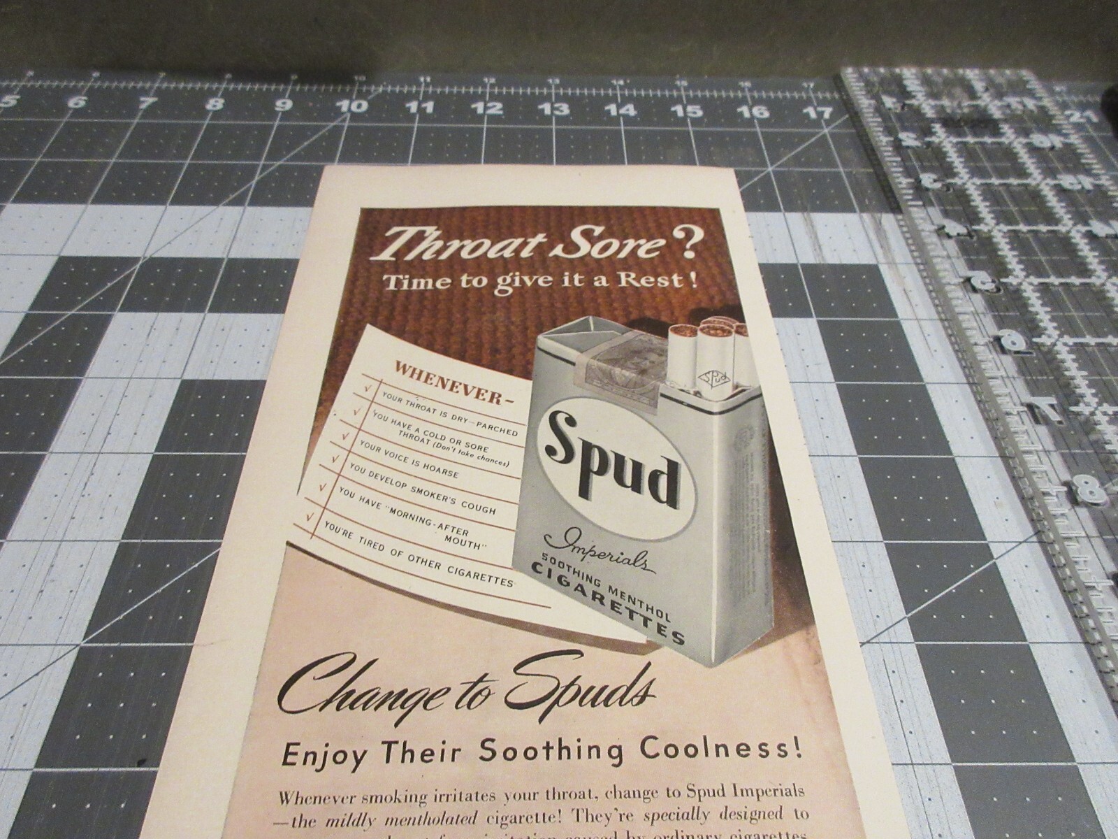 1942 Spud Imperials Menthol Cigarettes, Throat Sore? Vintage Print Ad ...