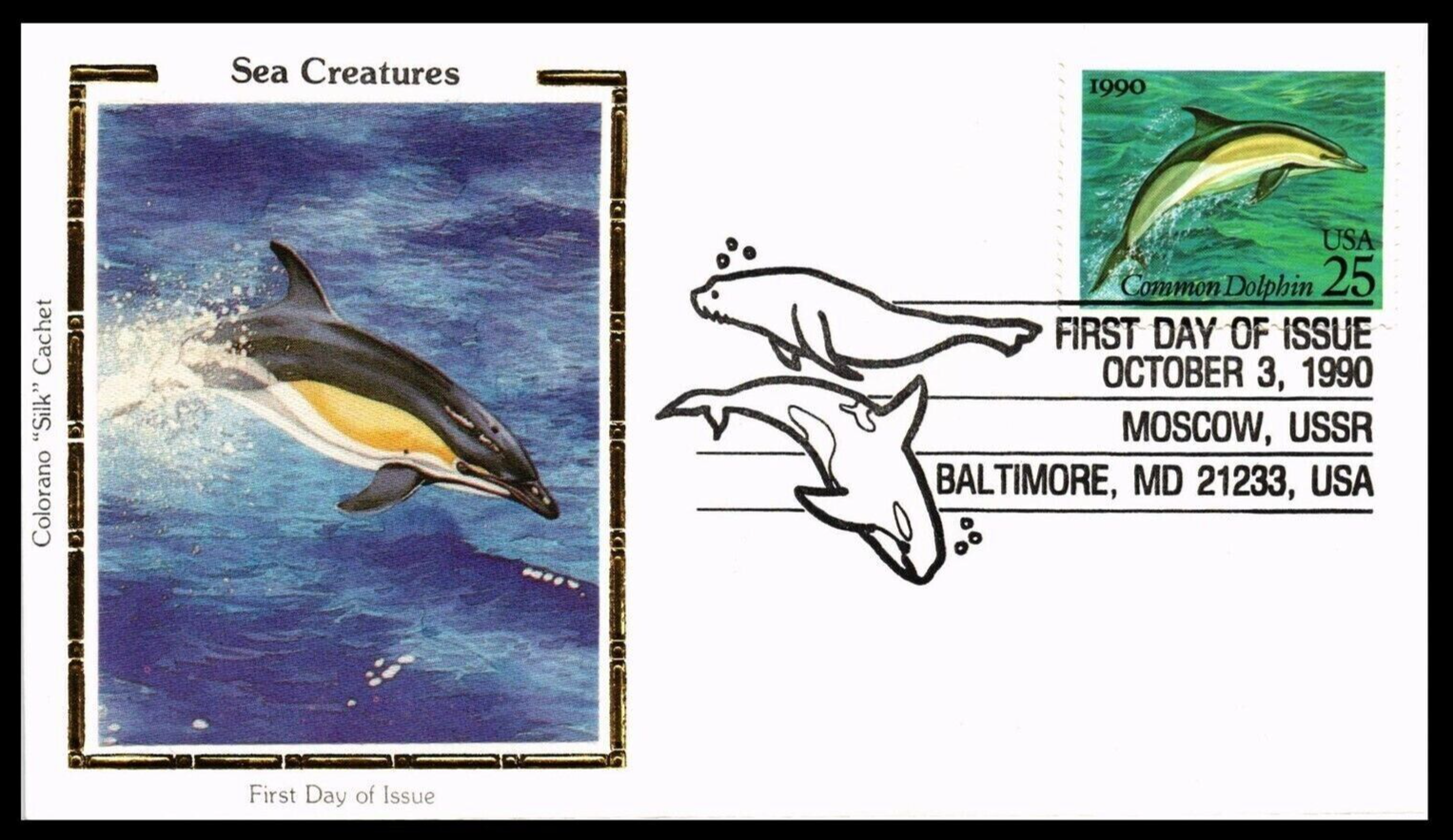 DOLPHIN CREATURES OF THE SEA 1990 COLORANO SILK CACHET FDC VF UNADDR | eBay