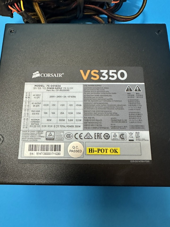 Corsair VS350 ATX Desktop Power Supply Black Cheap 350w PSU 80 Plus ...