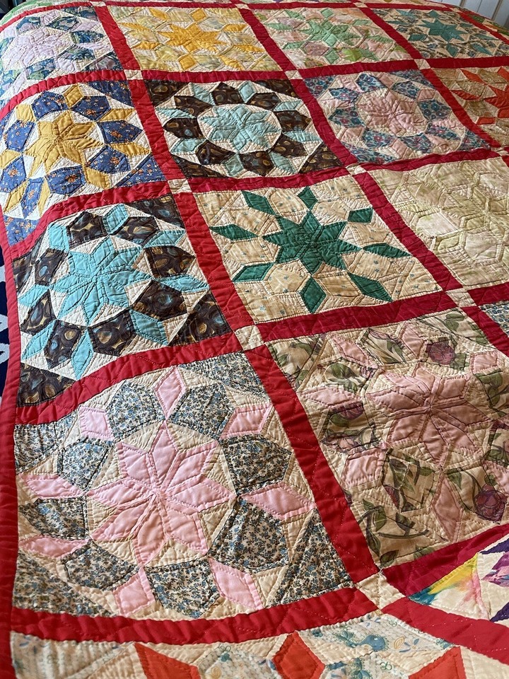 Vintage Handmade Quilt Dutch Rose Colorful Queen | eBay
