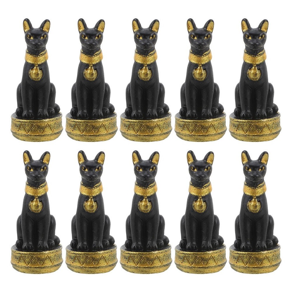 10 Pcs Mini Egyptian Cat Resin Figurines Small Statues For Garden Home ...