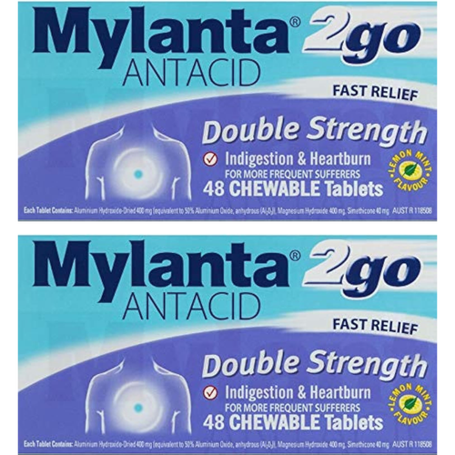 Mylanta 2go Double Strength Chewable Antacid Heartburn - 96 Tablets ...