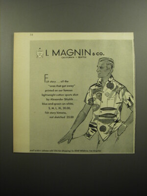 1957 I. Magnin Shirt by Alexander Shields Ad - Fish Story | eBay