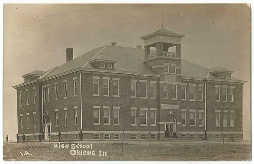Oblong Illinois IL ~ Old High School Building & Students RPPC Real ...