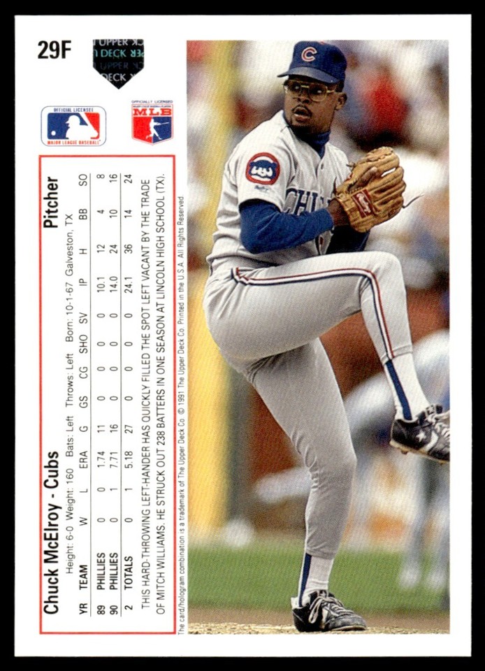 1991 Upper Deck Final Edition Chuck McElroy Chicago Cubs #29F | eBay