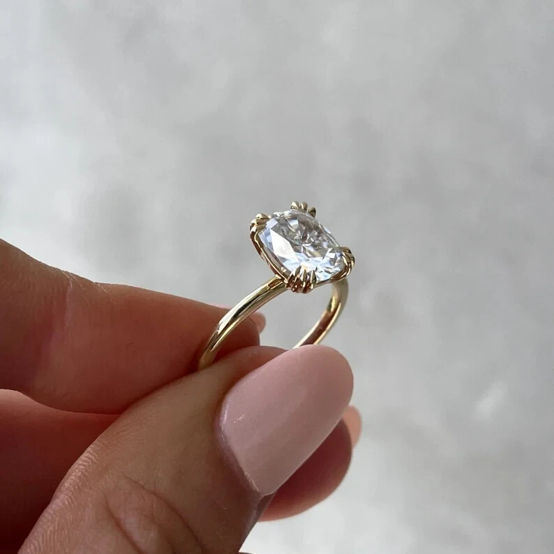 Double Prong Set Elongated Cushion Cut Moissanite Solitaire Wedding ...