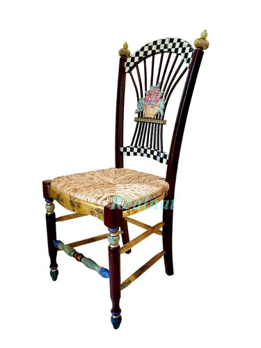 MacKenzie-Childs Dark Flower Courtly Check Basket Side Chair 40" T New ...