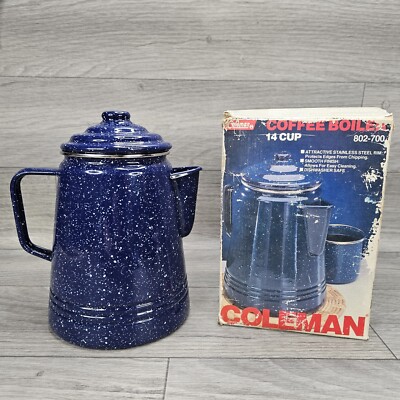 Coleman Coffee Boiler 802-700 14 Cup Blue Speckled Porcelain Enameled ...