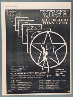RUSH 1978 original POSTER ADVERT CLOSER TO THE HEART LIMITED EDITION EP ...