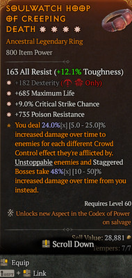 Diablo 4 S11 Ring 4GA Dexterity Max life Critical chance Poison ...