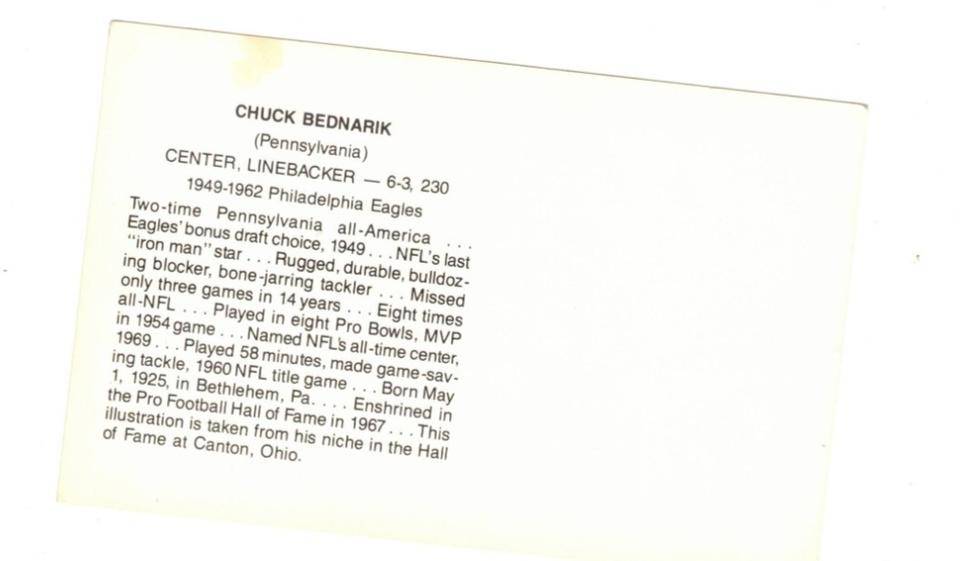 Chuck Bednarik Philadelphia Eagles Hand Signed Post Card | eBay