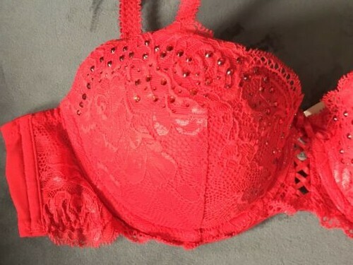 Nwt Victoria Secret Very Sexy Red Lace And Rhinestones Balconette
