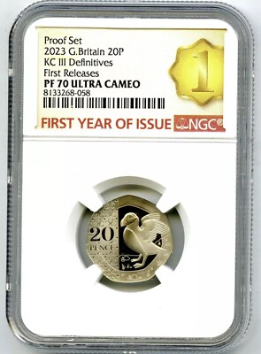 2023 GREAT BRITAIN 20P NGC PF70 UCAM PROOF PUFFIN 20 PENCE FIRST YEAR ...