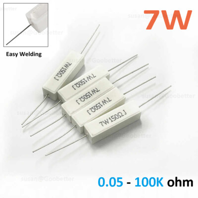 7 Watt Wire wound Cement Resistors Axial 0.05 ohms to 100K ohms 5% J ...
