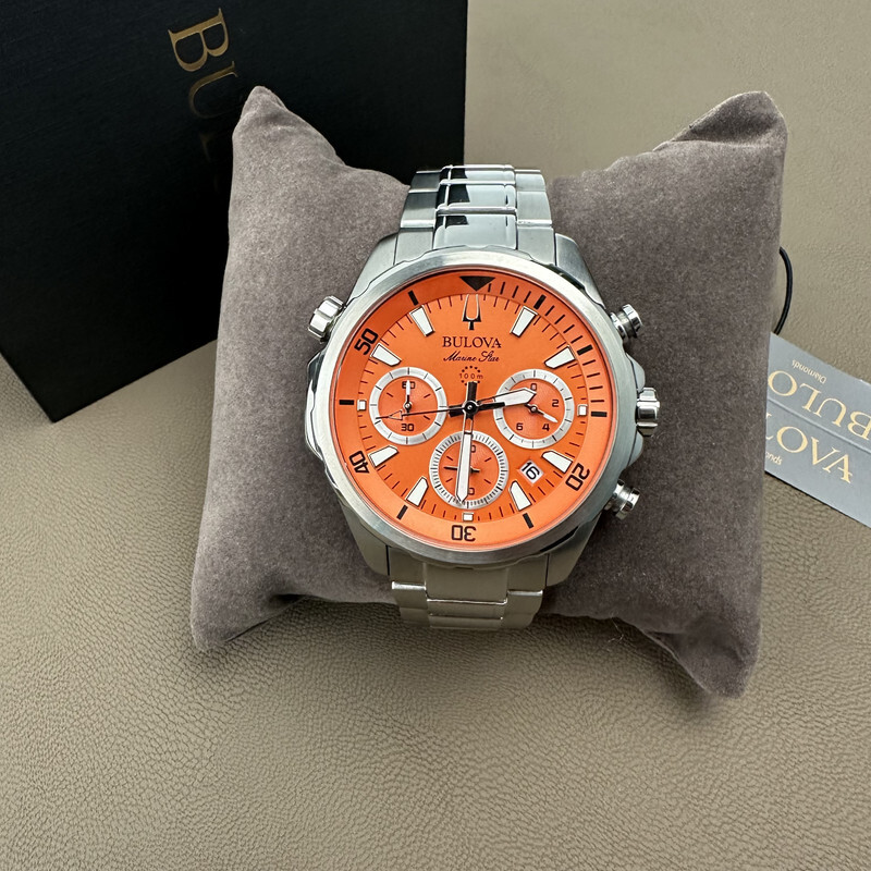 Bulova 96B395 Men's Marine Star/Orange Dial 6-Hand Chronograph Quartz ...