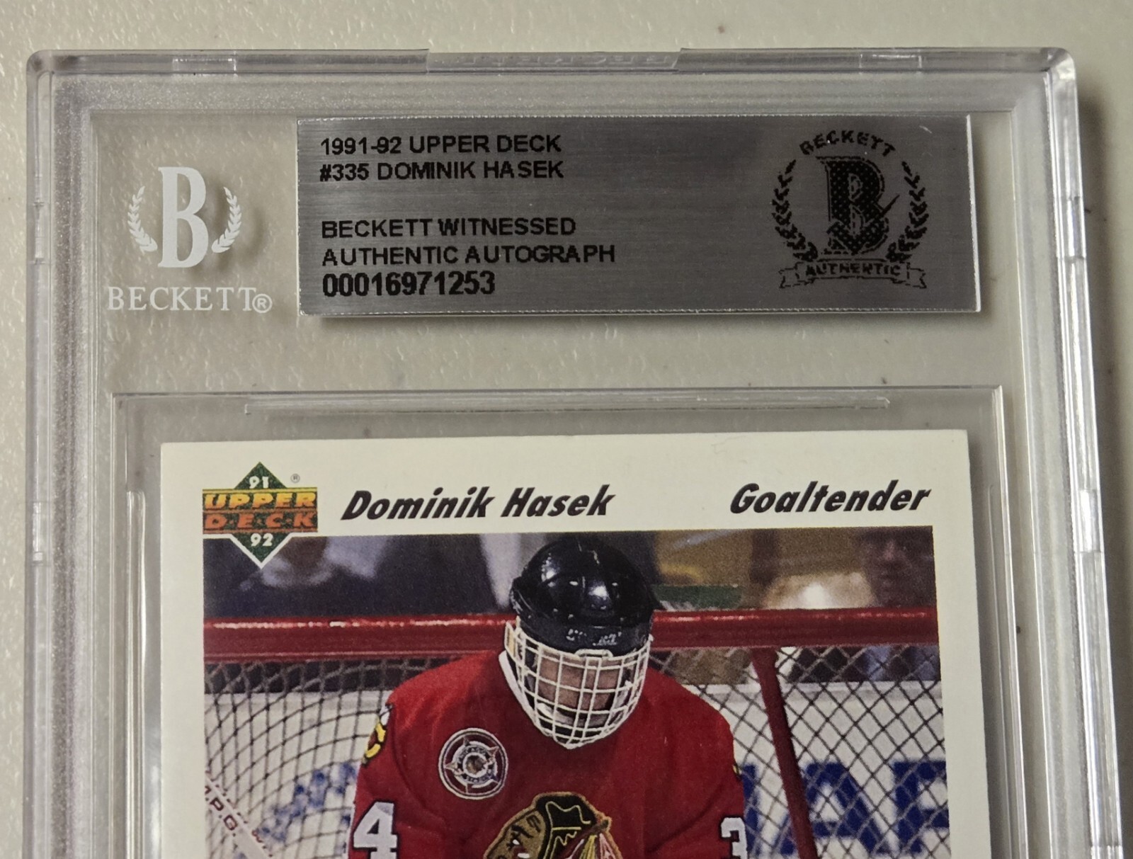 DOMINIK HASEK SIGNED 1991 UPPER DECK #335 ROOKIE CARD BECKETT AUTO ...