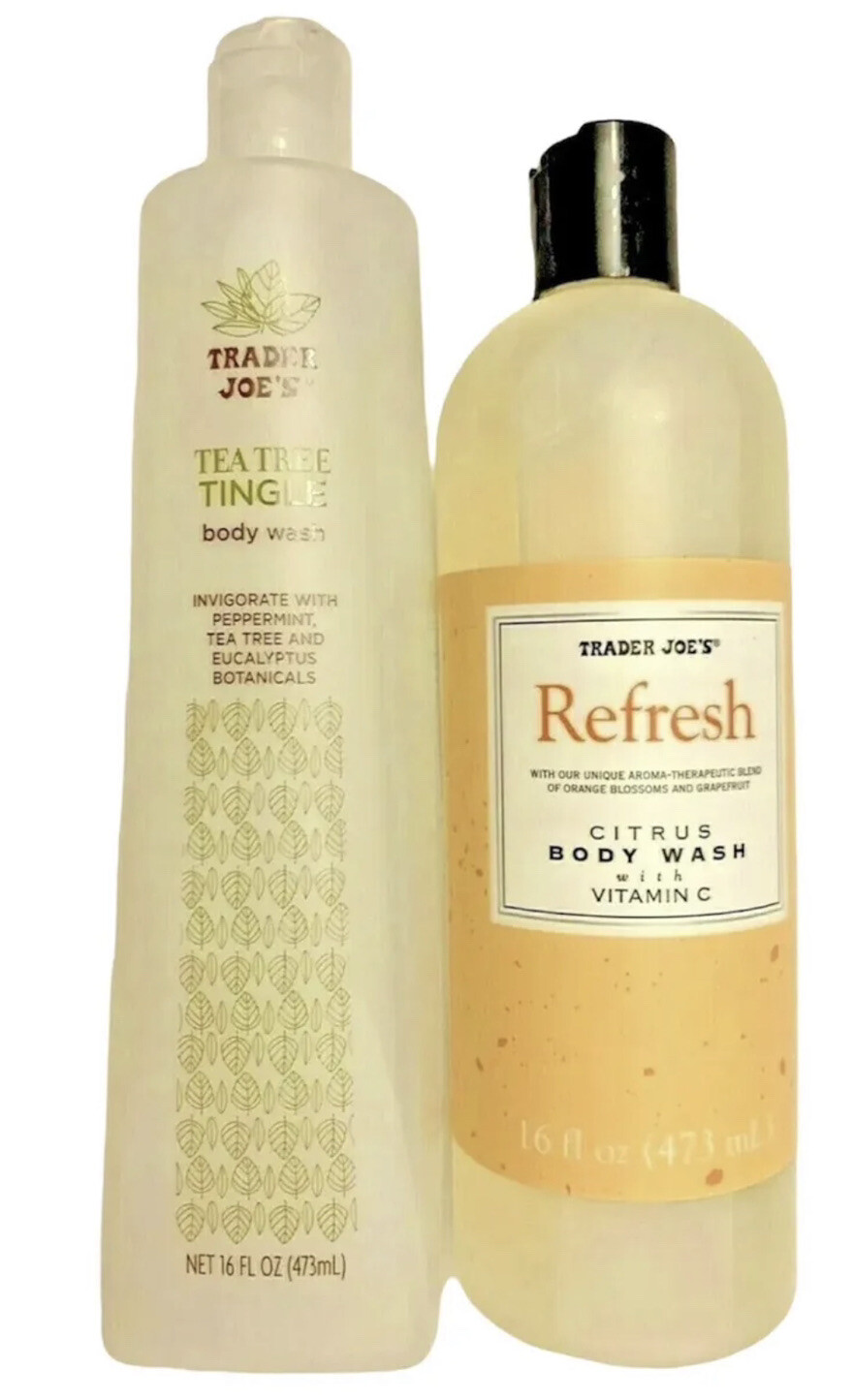 2 New TRADER JOES Tea Tree Tingle Peppermint REFRESH Citrus Body Wash ...