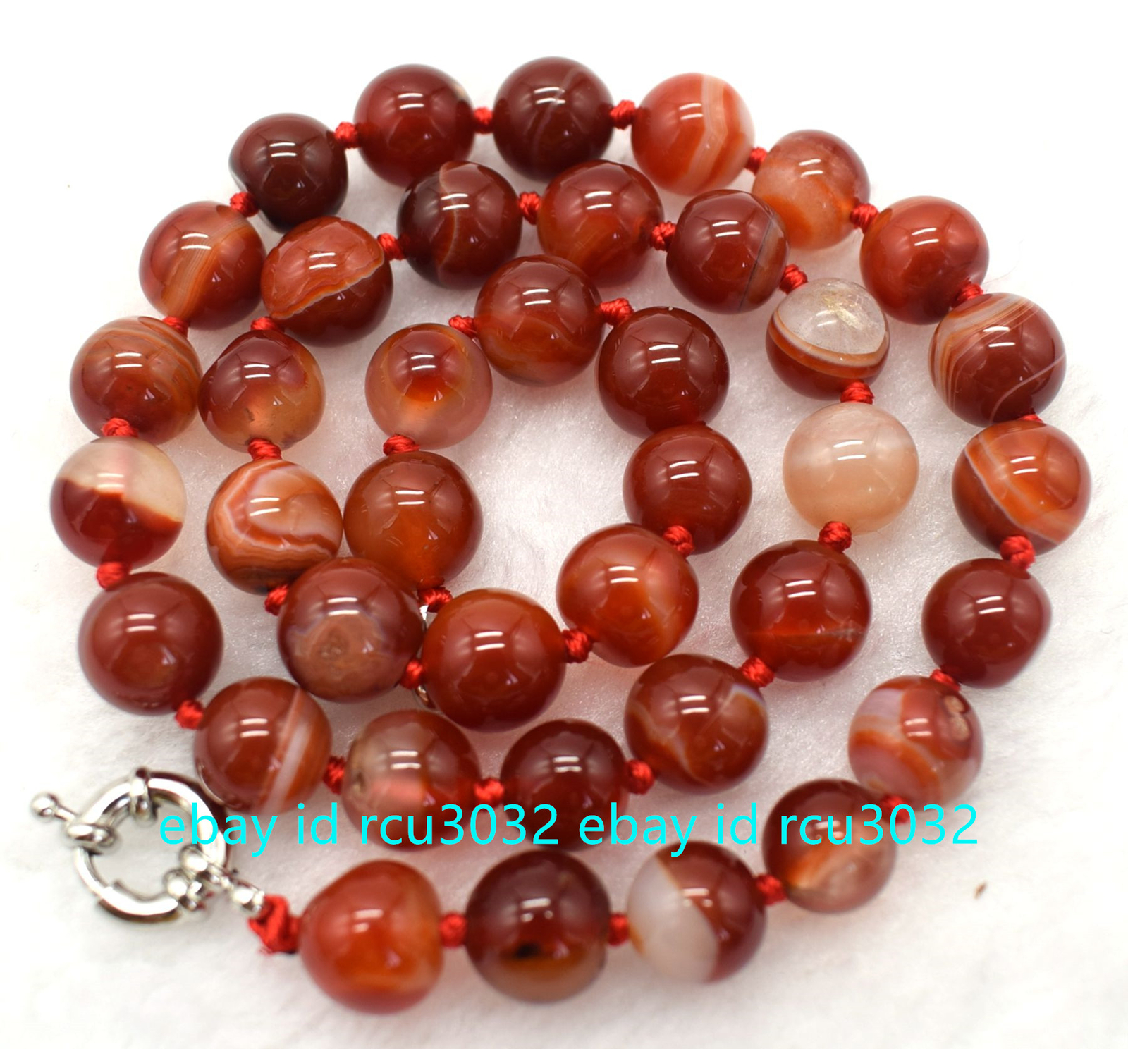 6/8/10/12mm Natural Red Stripe Agate Round Beads Gemstone Necklace 20 ...