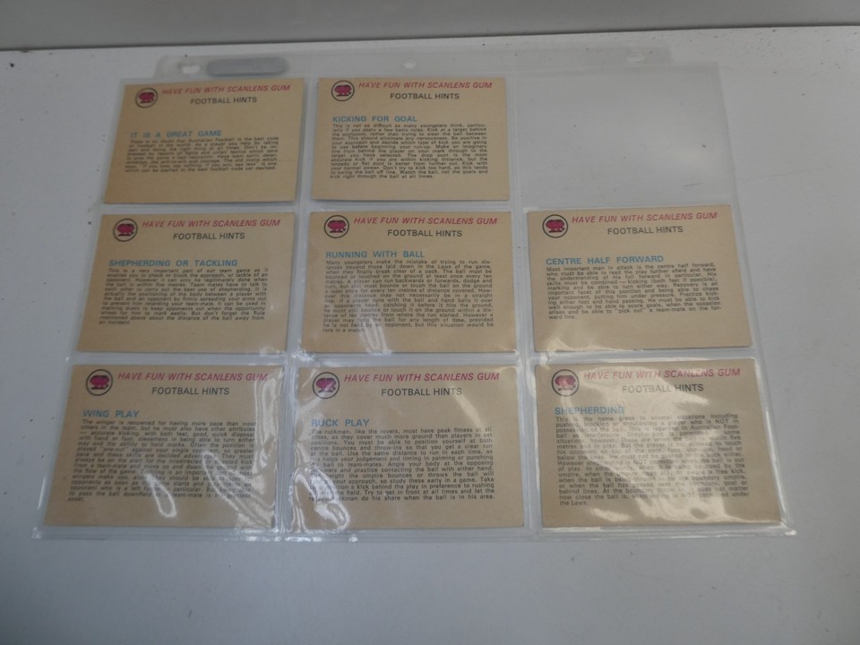 LOT OF 8 VINTAGE AFL VFL FOOTBALL CARDS SCANLENS - BYRNE, SOUTHBY ...