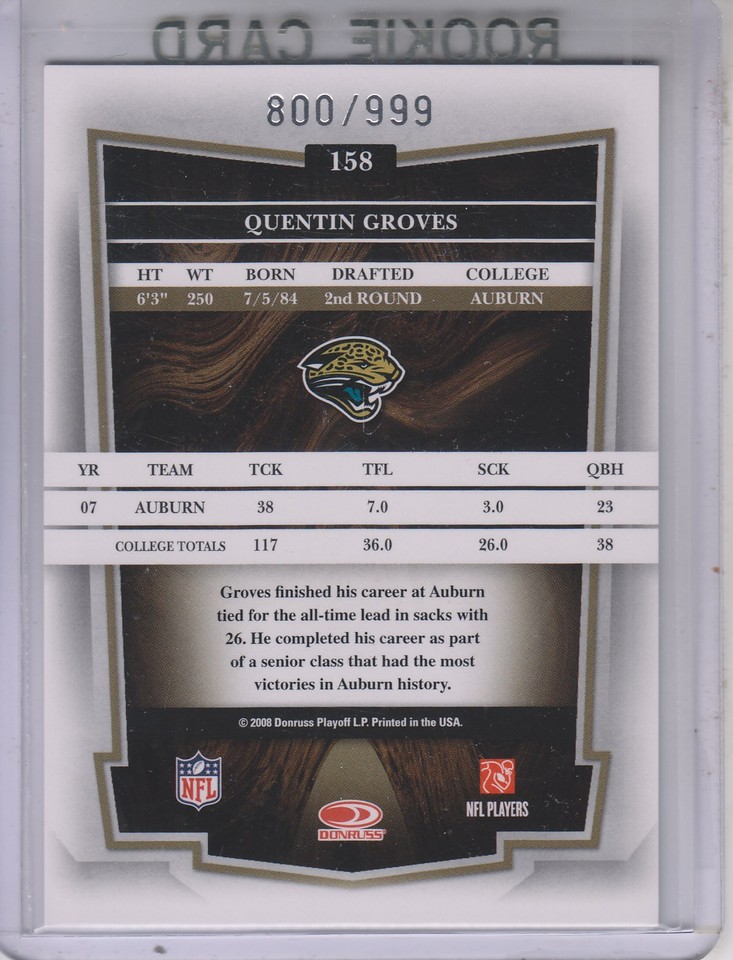 2008 Donruss Classics #158 Quentin Groves RC /999 - FB | eBay
