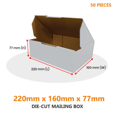 50x Die Cut Mailing Boxes 220 x 160 x 77mm Box For BX1/Small Box ...