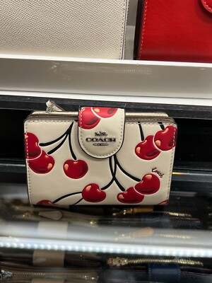 Coach Medium Corner Zip Cherry Wallet CZ762 Chalk Canvas Red Pink ...