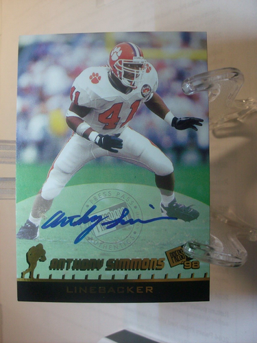 1998 Press Pass Autographs #18 - Anthony Simmons AU - Clemson Tigers ...