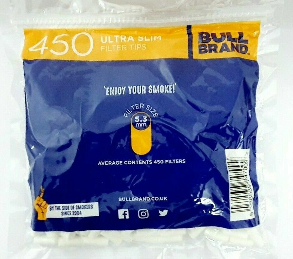 2 x 450 BULL BRAND ULTRA SLIM CIGARETTE FILTER TIPS 900 TIPS ROLL UP ...