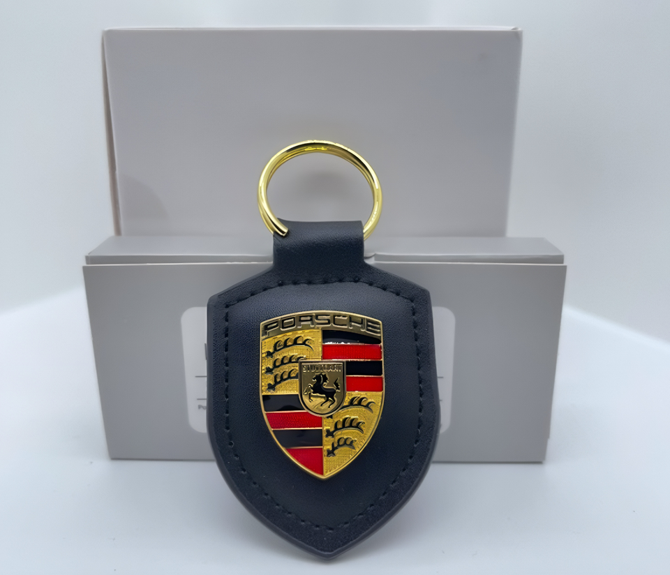 GENUINE PORSCHE 911 LEATHER CREST KEY RING FOB CHAIN BLACK WAP0500950E ...