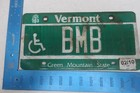 Vermont License Plate Tag VT 2010 10 Vanity Initials Handicapped BMB B ...