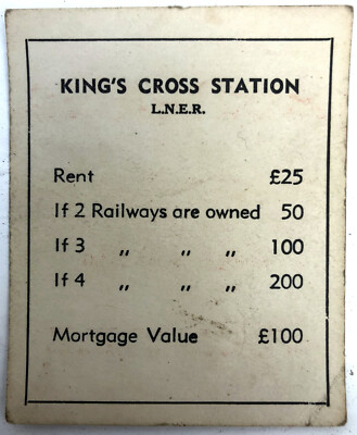 1930's Australian Monopoly Part - KING'S CROSS STATION L.N.E.R Pat. No ...