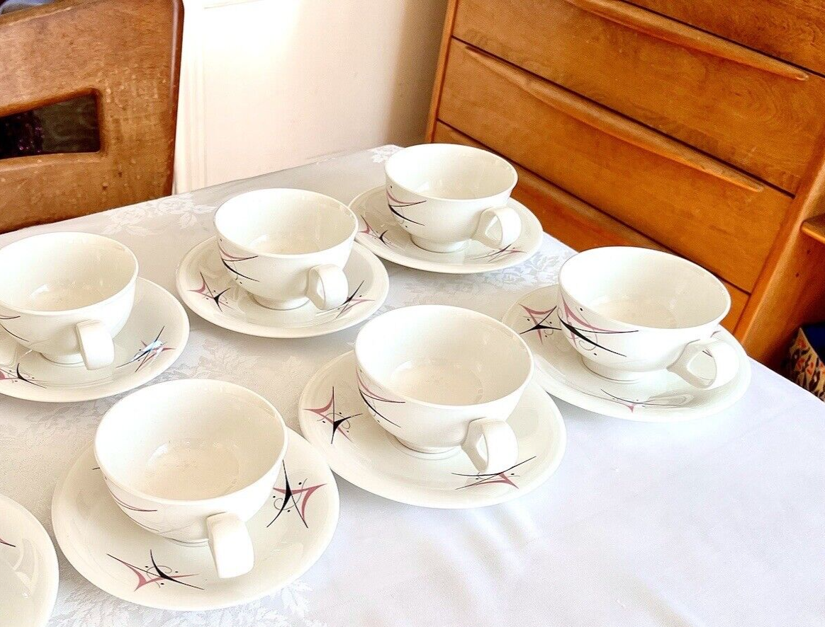 HARLEQUIN HALLCRAFT EVA ZEISEL 6 CUPS & SAUCERS ATOMIC AGE EUC MID ...