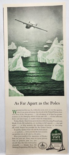 1943 Quaker State Motor Oil Airplane Iceberg Print Ad Poster Man Cave ...