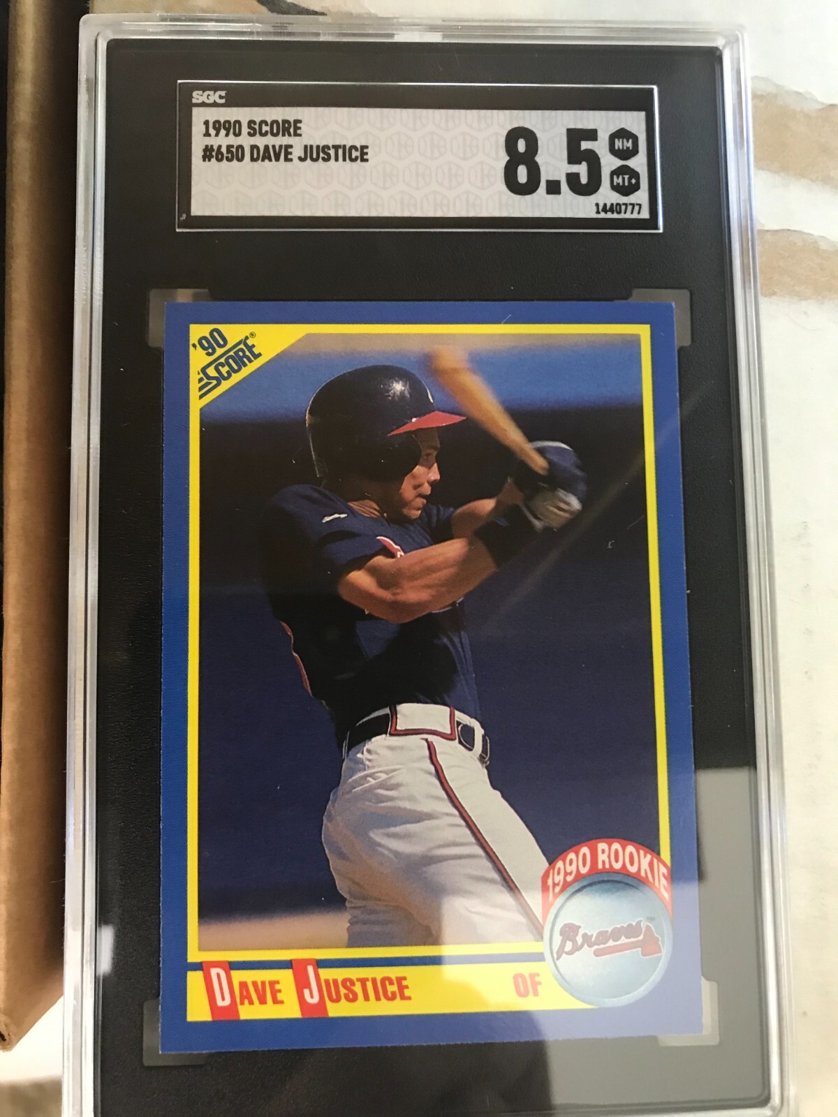 1990 SCORE # 650 - DAVE JUSTICE - ROOKIE CARD - GRADED - SGC-8.5 NM/MT+ ...