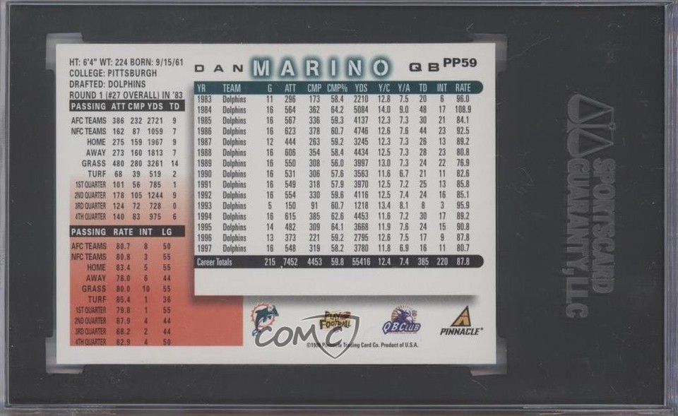 1998 Score Showcase Series Artist Proof Dan Marino #PP59 SGC 10 GEM HOF ...