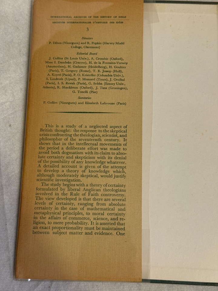 THE PROBLEM OF CERTAINTY IN ENGLISH THOUGHT 1630 1690 Henry G Van ...
