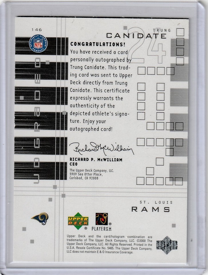 TRUNG CANIDATE Arizona / Rams 2000 Upper Deck UD Graded #146 Auto RC ...