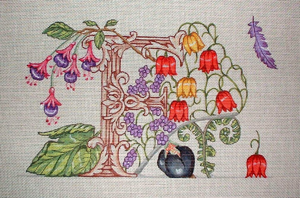 Monogram Floral Letter "F" Hand Painted Needlepoint Canvas Dennis Kyte ...
