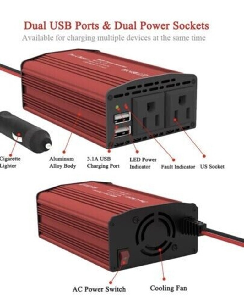 Car Inverter 2 USB Ports New Pro Chaser 400W Power Inverter DC 12v to ...