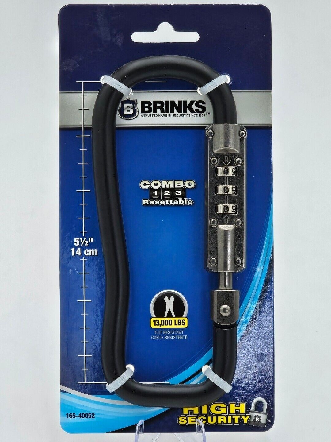 BRINKS Combo Resettable Carabiner Lock 5 1/2" Hardened Steel 13000lbs ...